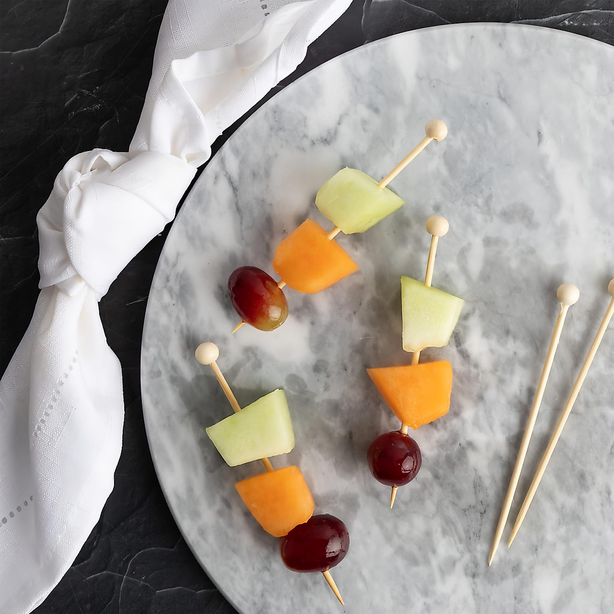 Eco-friendly Natural Wooden Ball Food Picks - 4.7" (Pack of 100) - Sustainable Skewers And Bamboo Picks for Fruits, Appetizers, & Cocktails For Parties, Casual Dining & More