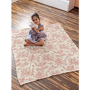 Red Toile Throw Blanket,Fleece Blanket with The 1800's Toile Print, Mid-Century décor (L 150X130 CM / 60X50)