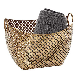 Deco 79 Metal Woven Inspired Storage Basket with Handles, 17" x 13" x 11", Gold