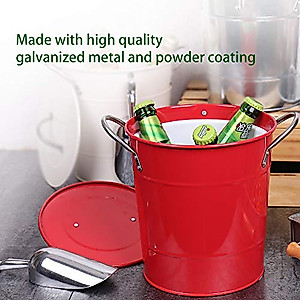 T586 4L Red Metal Double Walled Ice Bucket Set With Lid And Scoop
