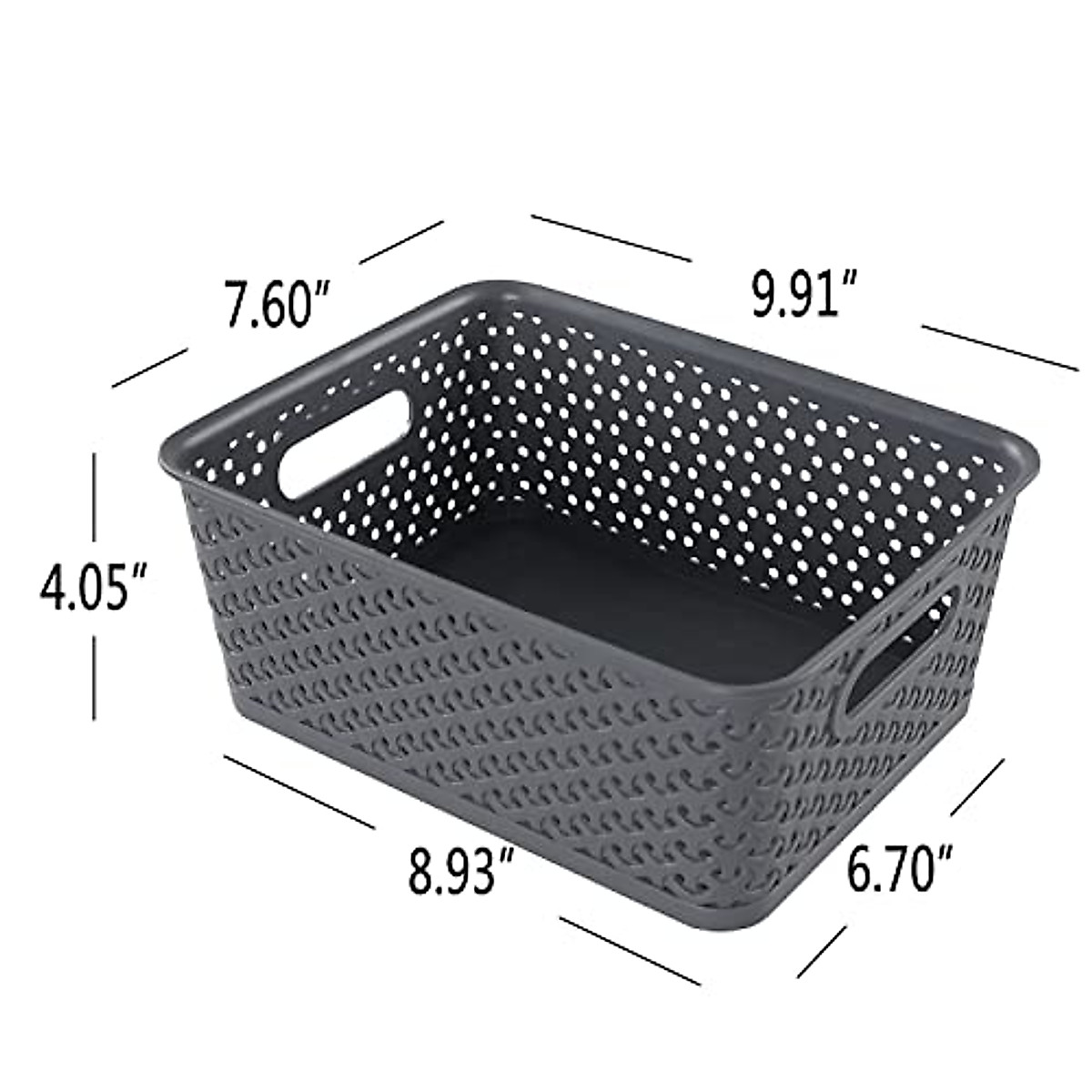 Obstnny Plastic Weave Storage Basket Grey, Pantry Organization Basket Bin, 4 Packs, 9.91" x 7.6" x 4.05"