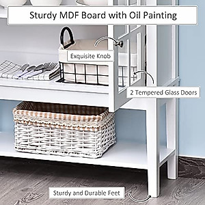 HOMCOM Coffee Bar Cabinet, Modern Sideboard Buffet Cabinet, Kitchen Cabinet with 2 Glass Doors, Adjustable Inner Shelving and Bottom Shelf, White