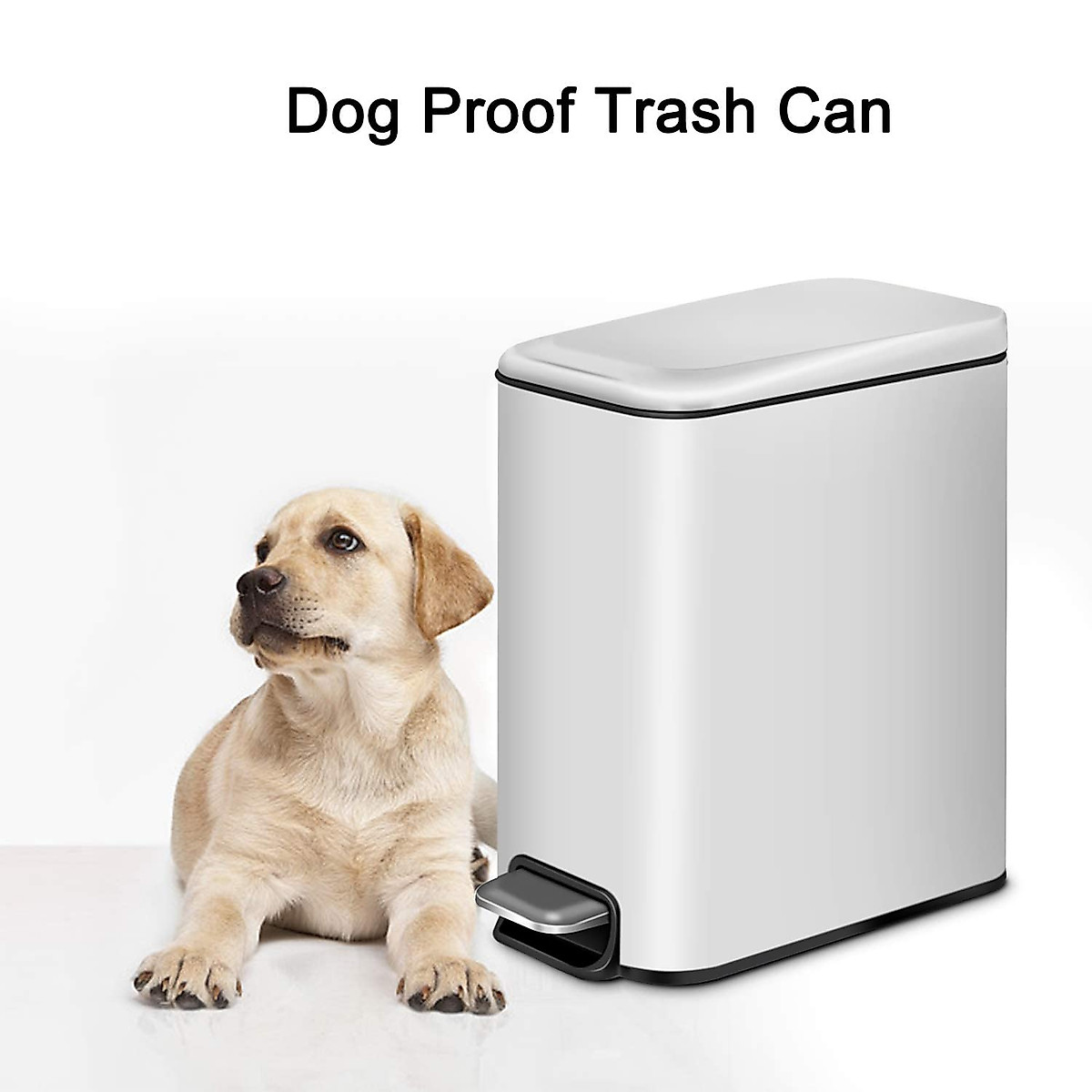 H+LUX Small Garbage Can with Soft Close Lid,Slim Trash Can for Bathroom,Office,Bedroom,5L/1.3Gal,White