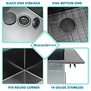 Zeesink Black Kitchen Sink 25" X 22",Single Bowl Kitchen Sink,Drop In Utility Sink,Top Mount Bar Sink,Stainless Steel Kitchen Sink