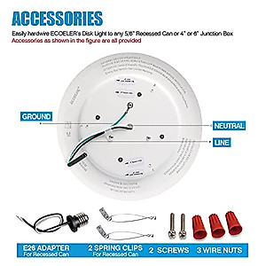 ECOELER 24 Pack 6 Inch LED Low Profile Recessed & Surface Mount Disk Light, Round, 16.5W,1000 Lumens, 4000K Cool White, CRI90, Driverless Design, Dimmable, ETL Listed, White