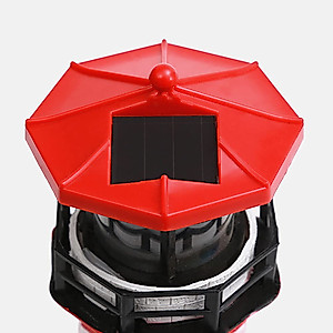 GEZICHTA Solar Lighthouse Garden Statue with Rotating Lamp, 27cm Resin Solar Lighthouse Sculpture Waterproof Garden Ornaments Outdoor LED Waterproof Solar Led Lamp for Yard Lawn Patio (Red)