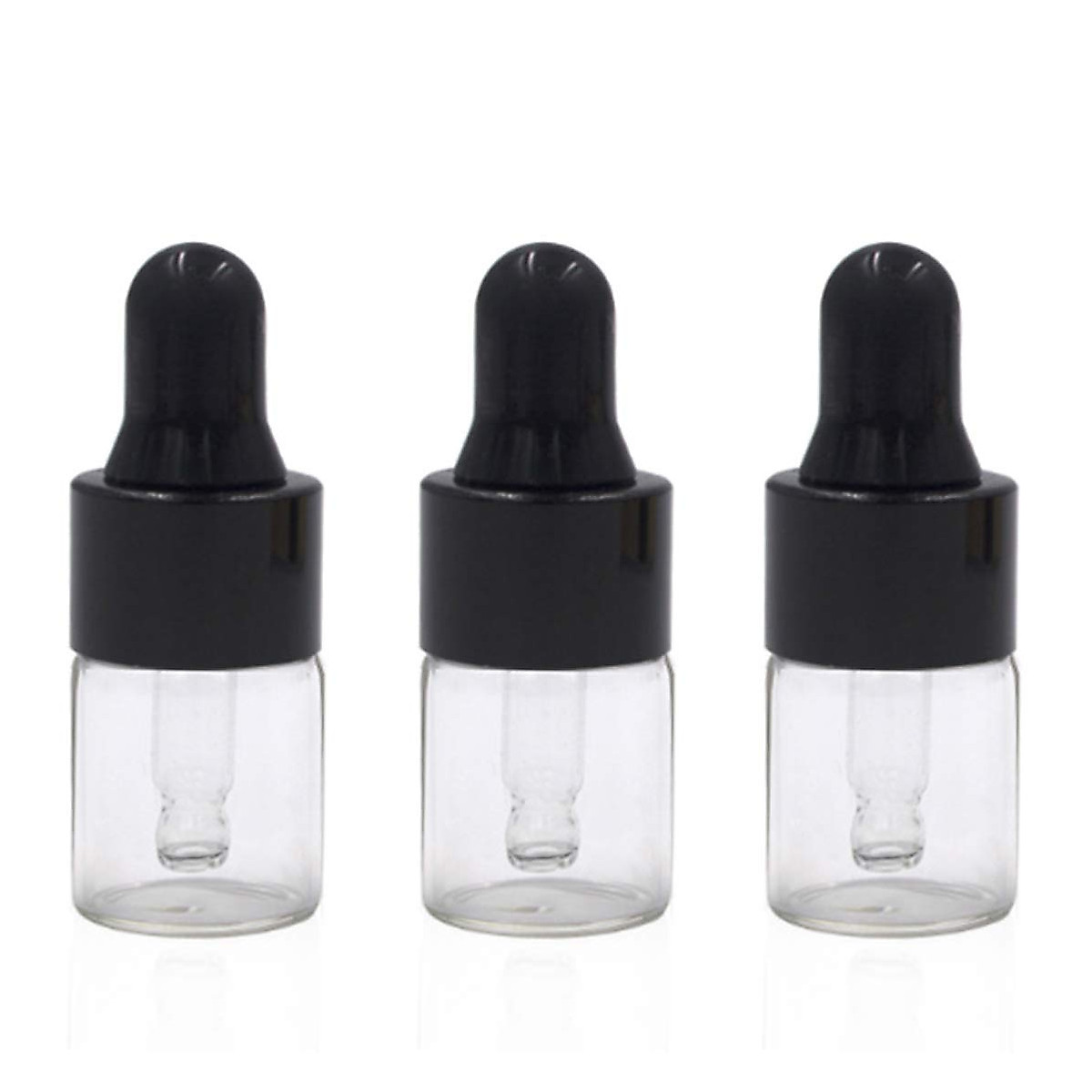 100 Pcs 2ml Clear Glass Dropper Bottles Refillable Empty Sample Vial Eye Dropper with Pipette Essential Oil Perfume Storage Containers For Aromatherapy Eye Dropper Cosmetics, Black Lid