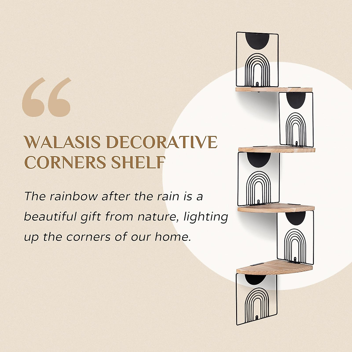 Walasis Corner Shelf Wall Mounted - 4 Tier Shelves Wall Decor for Bedroom Essentials Wood Hanging Shelves for Home Decorations