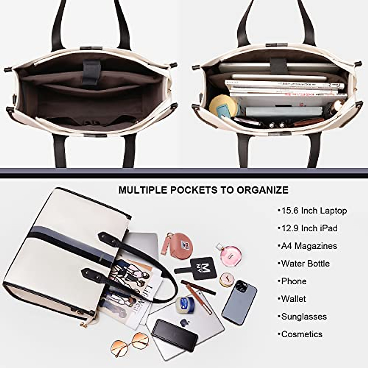 ESTARER Laptop Tote Bag for Women, 15.6 Inch Laptop Bag Water-resistant Canvas Work Bag, Casual Shoulder Bag Handbag Briefcase Purse for Office/College/Travel