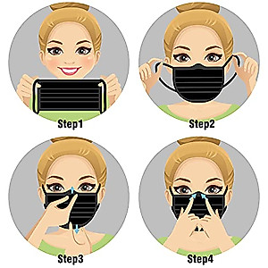50PCS Disposable Face Mask 3 Ply for Unisex Adults Mens Women Non-Woven Masks for Home Office Indoor Outdoor (Black)