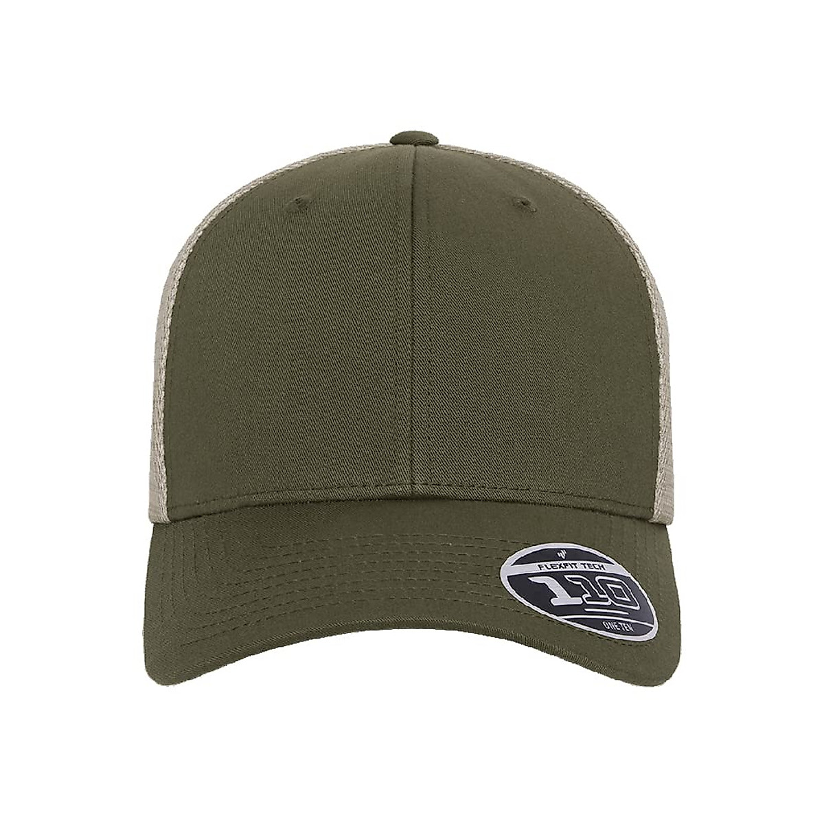 Flexfit 110M Men's Mesh Trucker Adjustable Flexfit Tech Cap Bundle with THP Hat & Clothing Brush (Olive/Khaki)