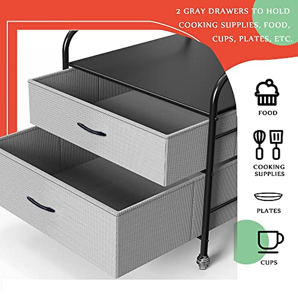 DHMAKER Mini Fridge Stand with Storage, 2 Drawer Fridge Organizer with Metal Frame, Over Refrigerator Stand with 4 Swivel Wheels, Microwave Fridge Cart for Doorm Kitchen