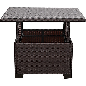 Patio Rattan Coffee Table with Hidden Storage, Wicker Liftable Dinning Table, Versatile Piece of Outdoor Furniture, Brown