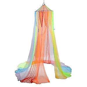 Constructive Playthings Rainbow Retreat Kids Canopy,Decorative, Fun Space Hanging Bed Canopy for Bedrooms, Optimize Classroom Space or Play Space, Mesh Netting, Built In Loop, Easy Assembly, All Ages