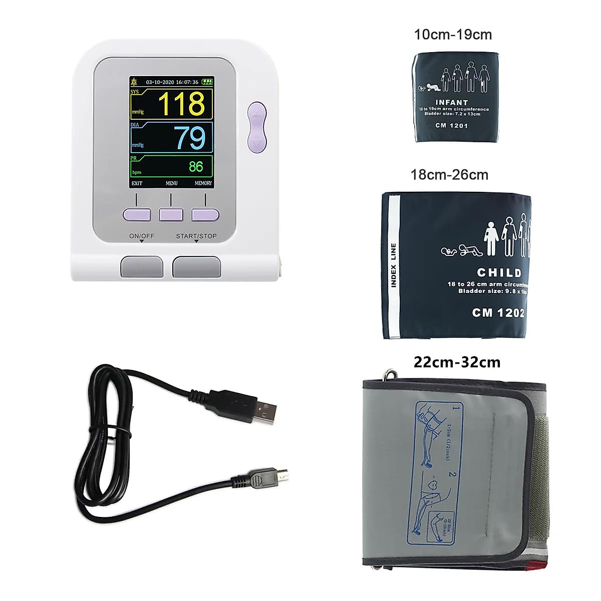 CONTEC-08A Blood Pressure Monitor-Automatic Digital BP Machine with 3 Sizes Cuff for Home Use,Large LCD Display,for 3 User 3x100 Memory