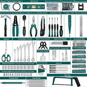 Sundpey Household Tool Kit 300-Pcs - Home Auto Repair Tool Set - Complete General Hand Tool Kits for Handyman & Precision Screwdriver Set & Wire Stripper & Metric Hex Key & Tool box Case for Men Women