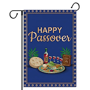 Happy Passover Garden Flag Pesach Seder Plate Matzoh Jewish Festival Holiday Vertical Double Sized Yard Outdoor Decoration