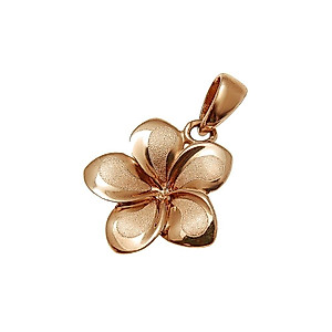 Arthur's Jewelry 14k Solid pink rose gold Hawaiian 13mm plumeria flower charm pendant