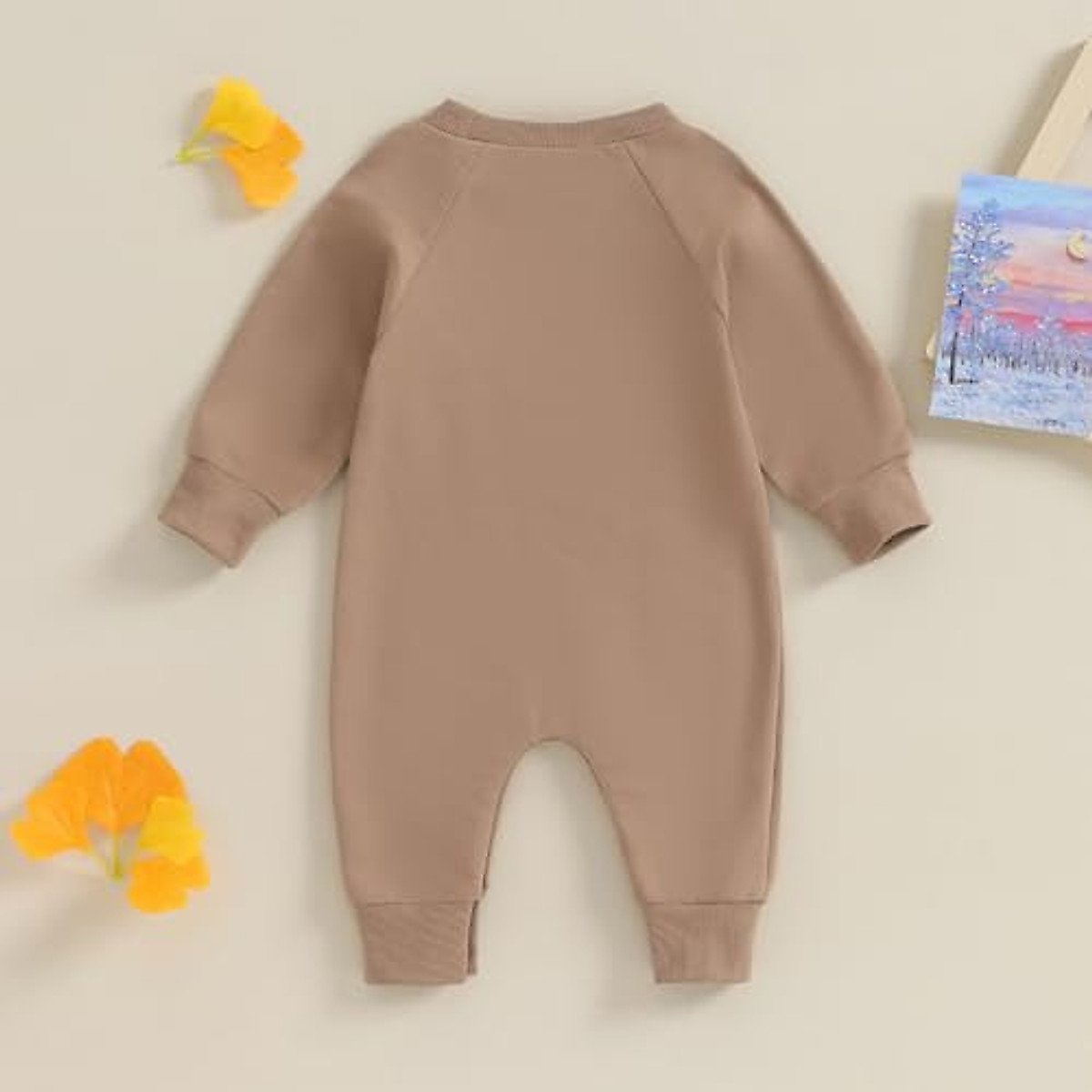 AEEMCEM Newborn Infant Baby Boy Girl Clothes Solid Color Long Sleeve Romper Jumpsuit Playsuit One Piece Bodysuit Fall Outfit (A-Light Brown, 6-12 Months)