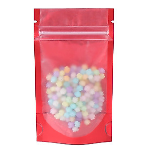 100 Translucent/Red Poly Resealable Stand Up Heat Sealable Reusable Pouch (5" x 7", Translucent/Red)