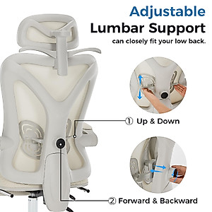 GGN Ergonomic Office Chair with Foot Rest, White Reclining Desk Chair with Leg Rest, Mesh Computer Desk Chair with Adjustable Headrest & Lumbar Support, White