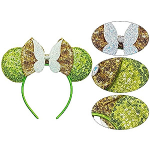 UNDEHAAC Bows Mouse Ears Headband - 2 Pcs Cute Sequin Headband for Women and Girls, Suitable for Halloween Variety Holiday Party Favors Gift and Cosplay Role Play(Green Blue)