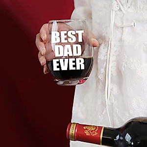 Best Dad Ever Wine Glass, Father's Day Stemless Wine Glass for Dad, Husband, New Dad, Grandpa, Gifts for Father's Day Birthday from Daughter Son Kids, Great Father's Day Christmas Gifts
