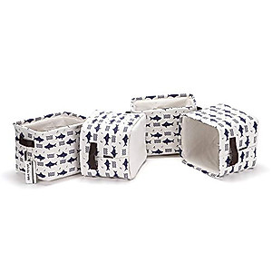 Sea Team Collapsible Square Mini Size Canvas Fabric Storage Bins Shelf Baskets Organizers for Nursery Kids Room, Set of 4 (Shark)