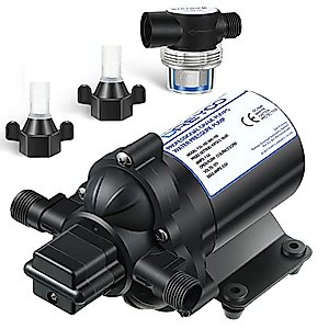 12V Diaphragm Water Pump with Pressure Switch, 3.5 Gpm 45 Psi 12 Volt Pump Self Priming with 50 Mesh Strainer Filter And 2 Hose Clamps, Automatic Water Pump for RV, Garden Hose Booster, Sprayer