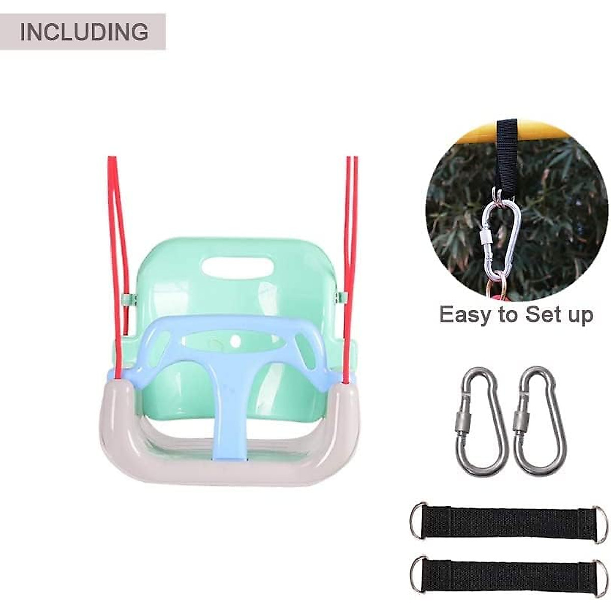 3 in 1 Kids Swing, Swing Seat for Baby/Toddler/Kids, with Adjustable Ropes, Snug & Secure Swing Seat Great for Tree/Swing Set, Indoor, Outdoor, Playground, Background (Green)