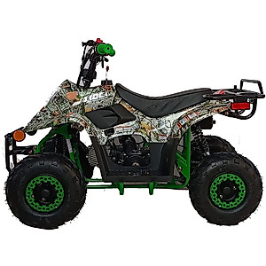 110cc ATV for kids youth children small ATV 4 Wheeler Gas ATV Quad LED lights Matching Rims (Camo color)