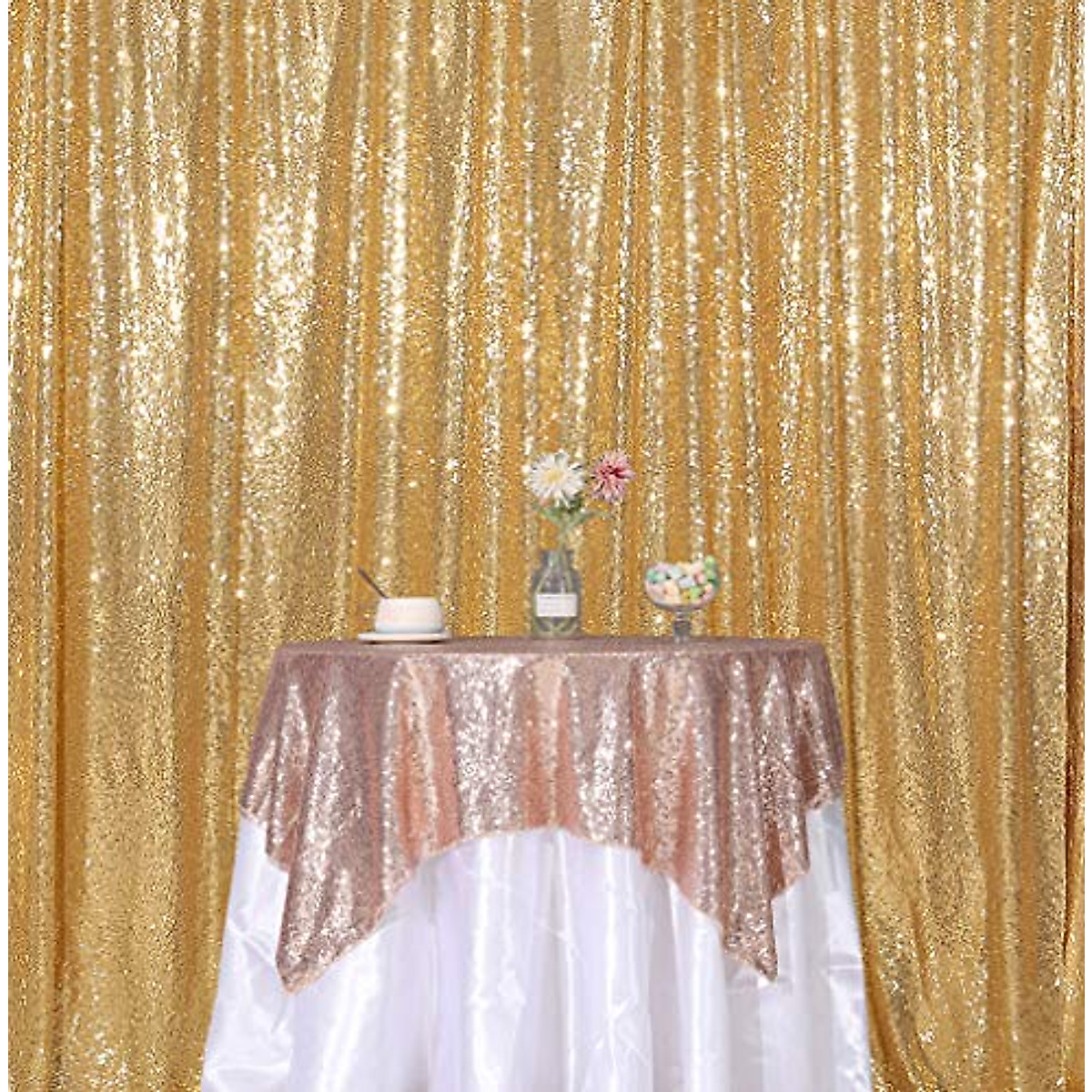 SquarePie Sequin Backdrop 10FT x 10FT Gold Photography Background Sparkly Curtain Selfie Wall for Wedding Party Decoration