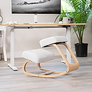 VIVO Wooden Rocking Kneeling Chair, Ergonomic Rocker Stool for Home and Office, Angled Posture Seat, Light Wood Frame & White Cushions, CHAIR-K04RW