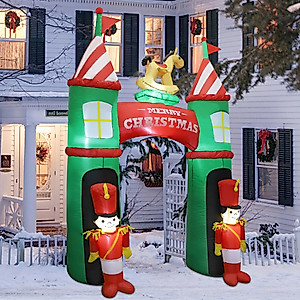 DR.DUDU 9 FT Chritmas Inflatable Arch with Soldier, Merry Christmas Archway Castle Inflatable, Blow Up Decor with Built-in LED Lights, Christmas Outdoor Decor for Yard Garden Lawn Xmas Holiday Party