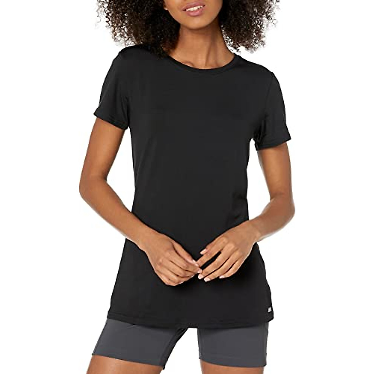 Amazon Essentials Women's Tech Stretch Short-Sleeve Crewneck T-Shirt (Available in Plus Size), Pack of 2, Black, Large