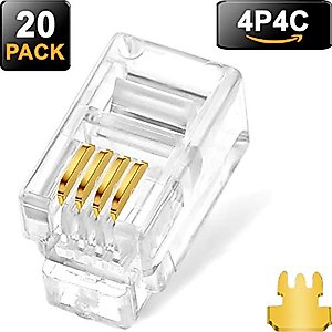 NECABLES 20Pack Telephone Modular Plug RJ9/RJ10/RJ22 4P4C Connector for Phone Handset Cord (Compatible with Both Solid and Stranded Wire)