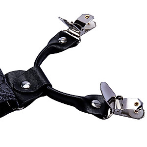 Barry.Wang Men Black Paisley Suspender and Bow Tie Set Y Shape Heavy Duty 6 Clips Braces