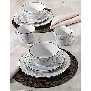 Pfaltzgraff Trellis White 16-Piece Dinnerware Set, Service for 4, Distressed White