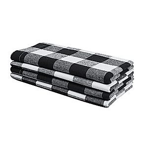 Cloth Dinner Napkins, Cloth Napkins Set of 4 Hemmed, Check Napkins, Napkin Cloth Washable, Buffalo Check Napkins Cloth Washable, Fall Cloth Napkins, Napkins Mitered Corner - 18x18 Inch - Black White