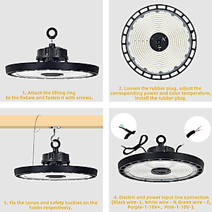 UFO LED High Bay Light, 150W/100W/80W, 5000K/4000K Adjustable, 25000Lumens, 0-10V Dimmable, Super Bright LED Shop Light, AC100-277V, IP65 Commercial Bay Lighting for Garage Warehouse, DLC Qualified