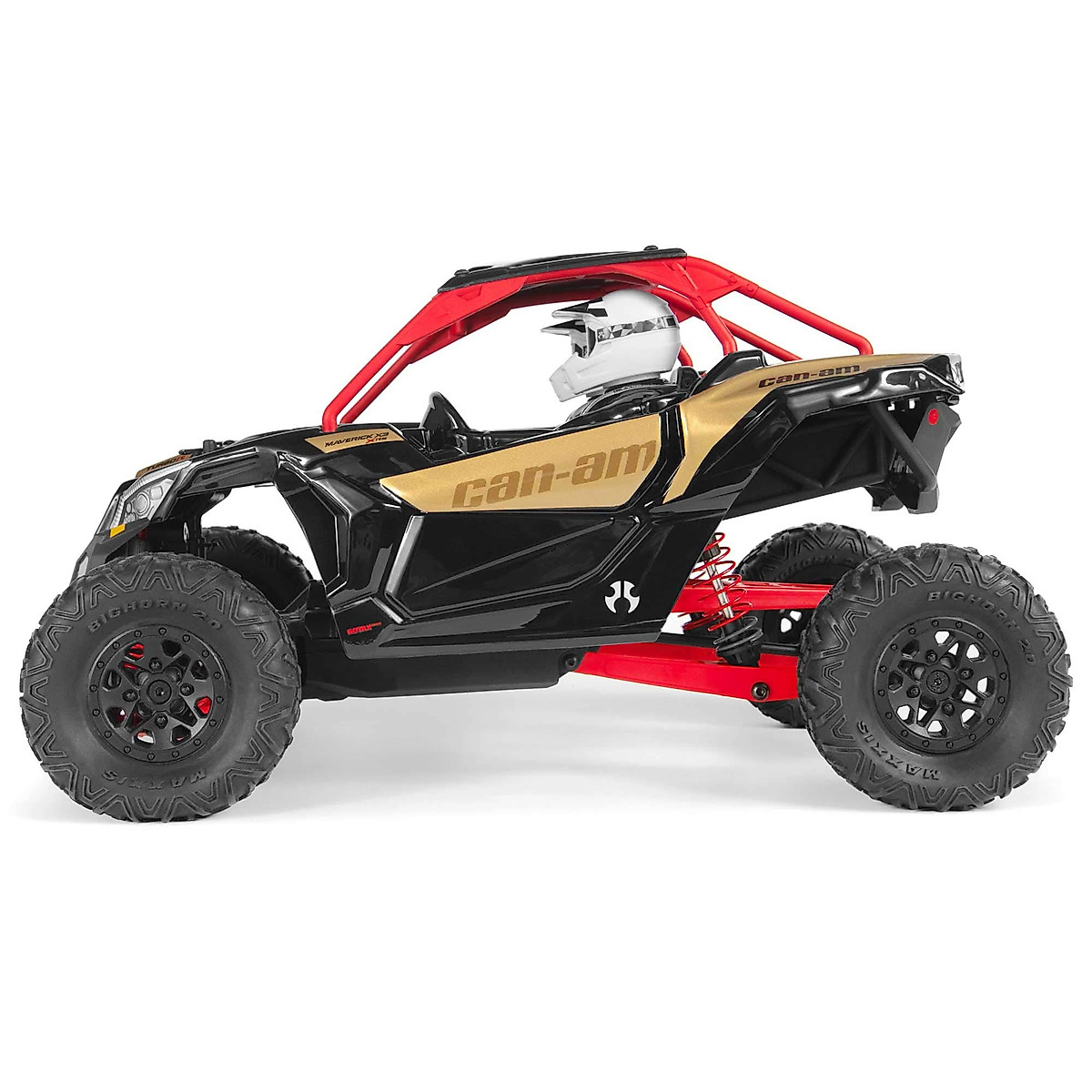 Axial Yeti Jr. Can-Am Maverick X3 RC Rock Racer 4WD Brushed Off-Road Side-by-Side 1/18 Scale RTR (Includes 2.4 Ghz Transmitter, Battery & Charger): AXI90069,Red, Gold and black