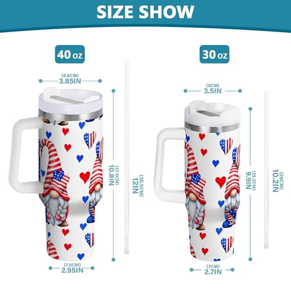 ODAWA 40 Oz Travel Coffee Tumbler with Lid and Straw, Cute Gnomes White Leak Proof Tumbler