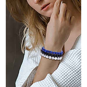 BOMAIL 3PCS Semi-Precious Gemstone Bracelet - Healing Crystal Stone Beaded Bracelets for Women Men 8mm Round Beaded Stretch Bracelets Unisex Stress Relief Yoga Bracelets Gifts