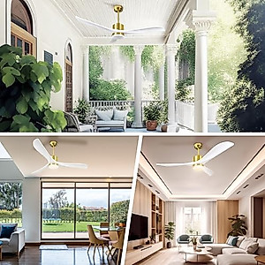 Wisful 56" Ceiling Fans with Lights Remote Control,Outdoor Wood Ceiling Fan with Light Memory for Patio Gazebo Living Room Bedroom(Gold and White)