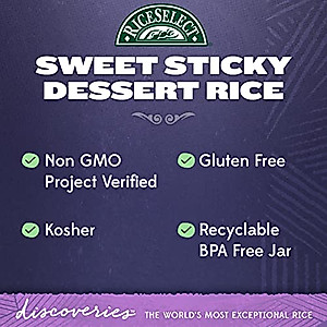 RiceSelect Discoveries Sweet Sticky Dessert Rice, Gluten-Free, Non-GMO, Vegan, 14.5-Ounce Jar, White