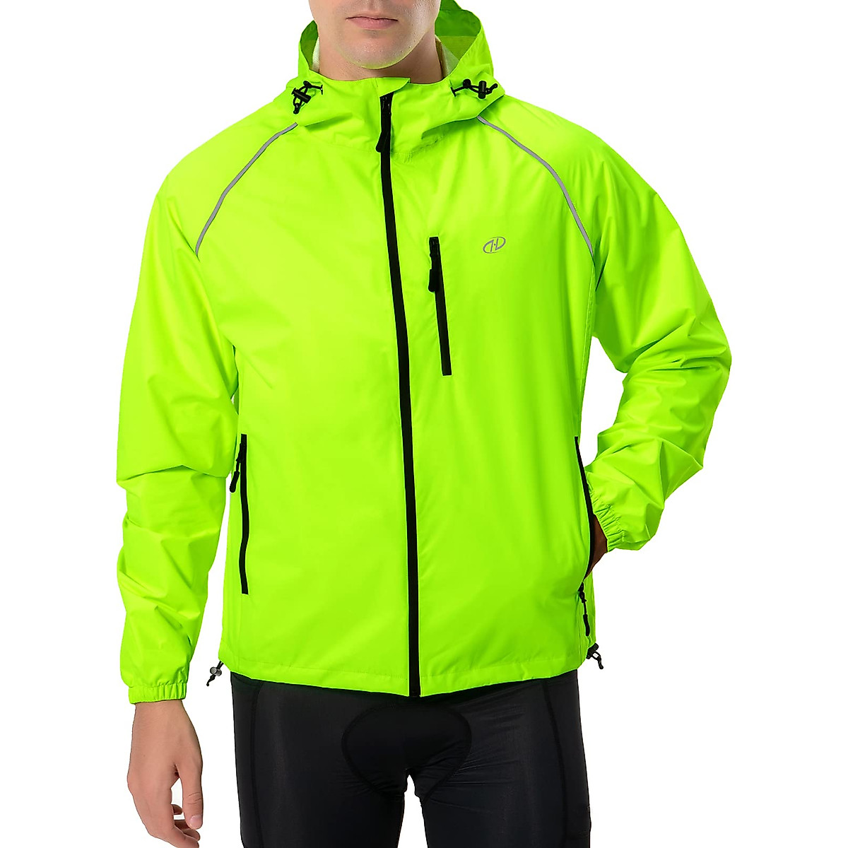 Men's Cycling Running Rain Jacket Lightweight Waterproof Biking Hiking Windbreaker Raincoat Reflective Packable