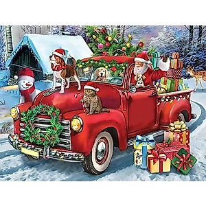 Yonmlenm Christmas Red Truck Diamond Painting Kits-DIY Santa Claus Express Full Circle Diamond Dot Diamond Art Kits, Suitable for Gift Home Wall Decoration (12X16Inch)