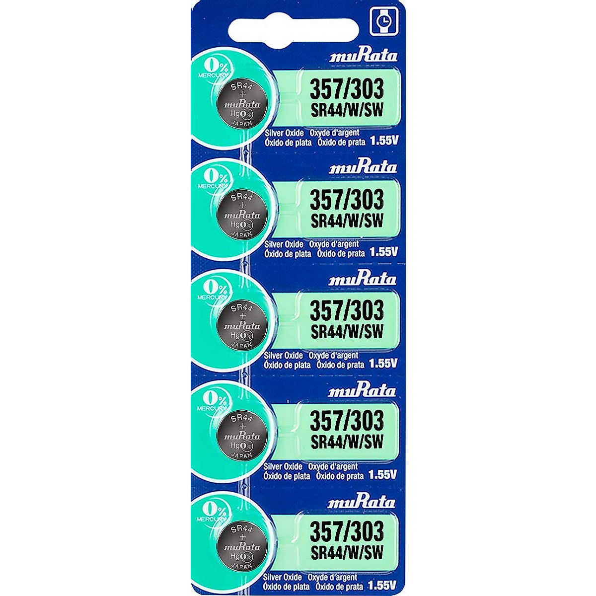 Murata 357/303 SR44/W/SW Battery 1.55V Silver Oxide Watch Button Cell (15 Batteries)