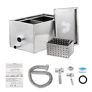 IRONWALLS 9LBS 5GPM Commercial Grease Traps Interceptor, Side Inlet Stainless Steel Grease Interceptor, Under Sink Grease Trap Oil-Water Separator for Home Kitchen, Restaurant, Cafe, Factory
