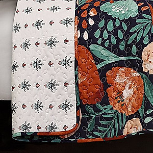Lush Decor 3 Piece Poppy Garden Quilt Set, King, Navy